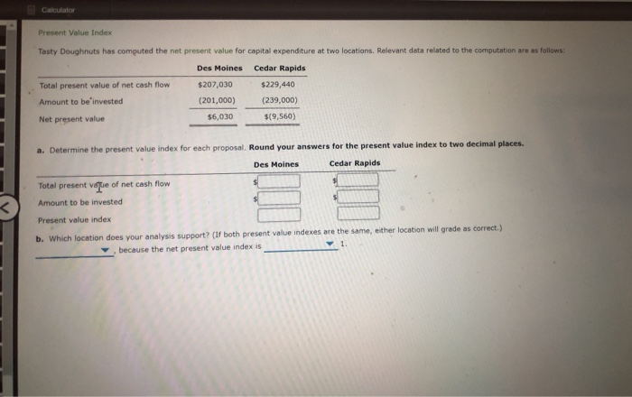Solved Calculator Present Value Index Tasty Doughnuts has | Chegg.com