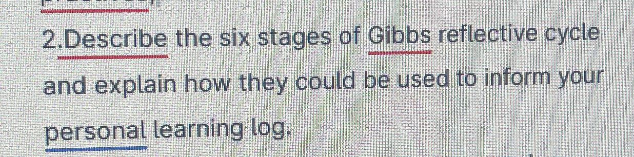Solved 2.Describe the six stages of Gibbs reflective cycle | Chegg.com