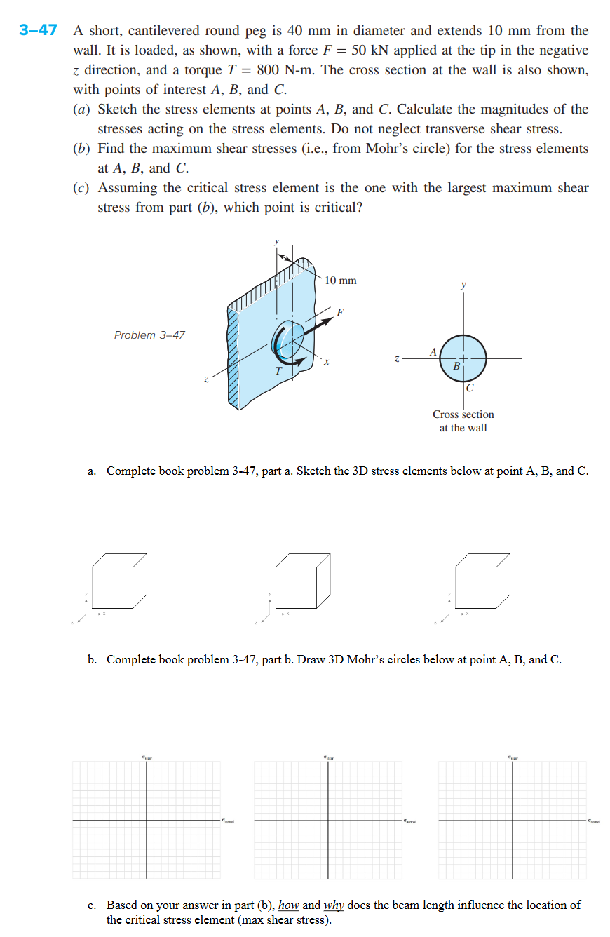 3-47 ﻿A short, cantilevered round peg is 40 ﻿mm in | Chegg.com