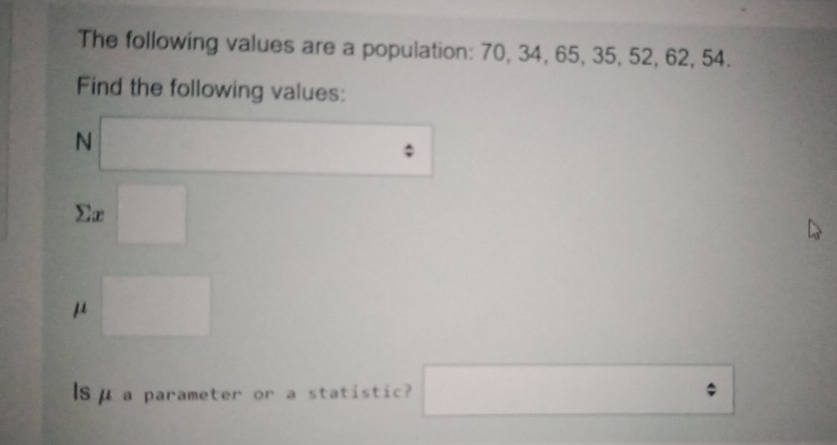 Solved The following values are a population: | Chegg.com