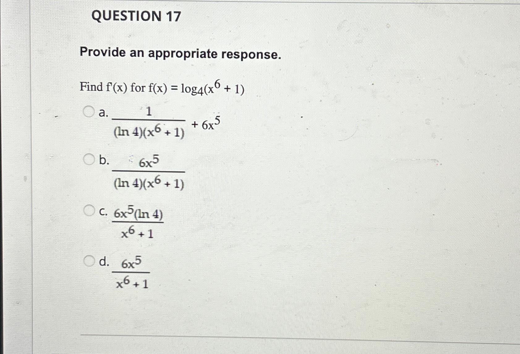 Solved Question 17provide An Appropriate Response Find F X