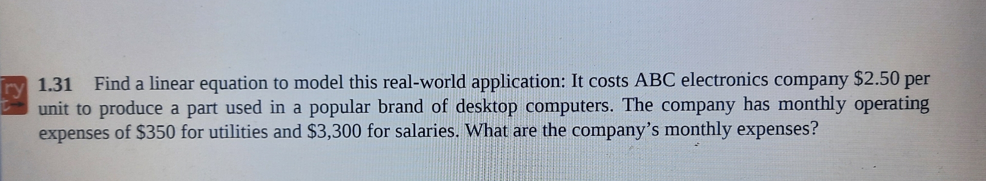 Solved 1.31 ﻿Find a linear equation to model this real-world | Chegg.com
