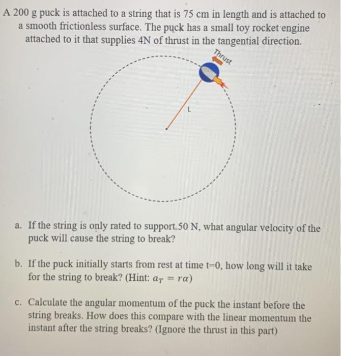 Solved A 200 g puck is attached to a string that is 75 cm in | Chegg.com