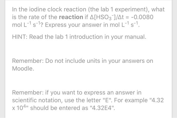 In the iodine clock reaction (the lab 1 experiment), | Chegg.com