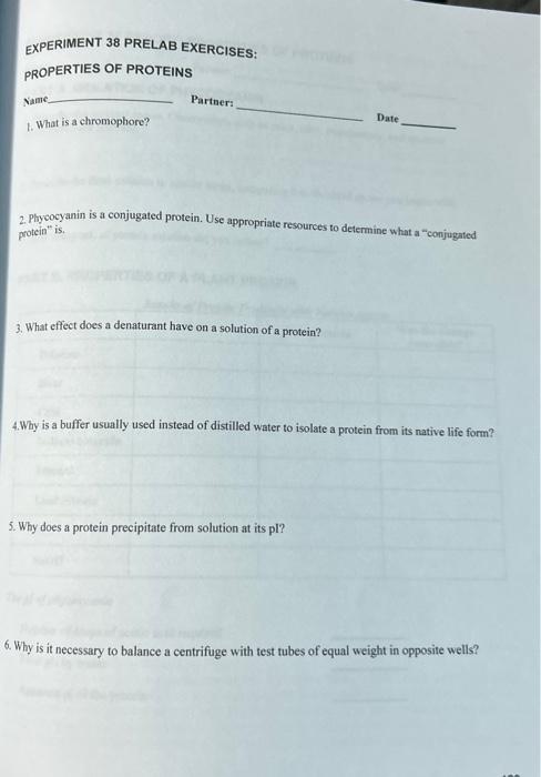 Solved EXPERIMENT 38 PRELAB EXERCISES: PROPERTIES OF | Chegg.com