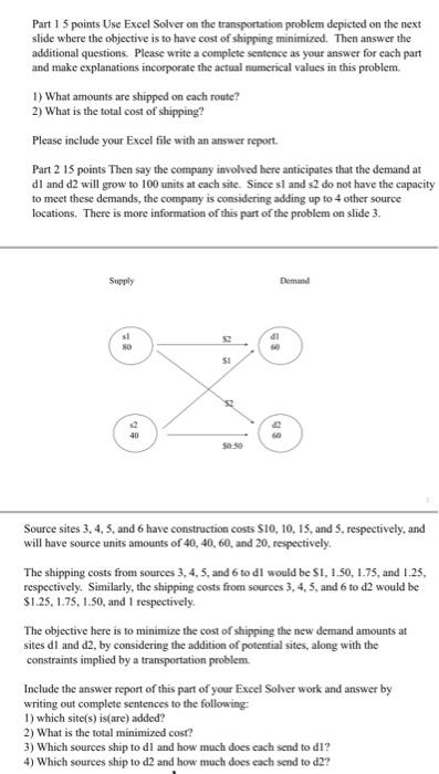 Solved Part 1 5 Points Use Excel Solver On The Chegg