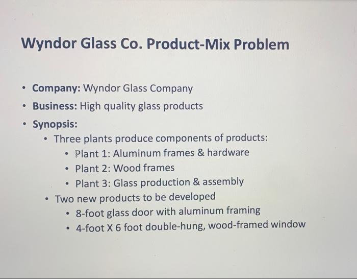 Solved Background The Wyndor Glass Co. produces high-quality | Chegg.com