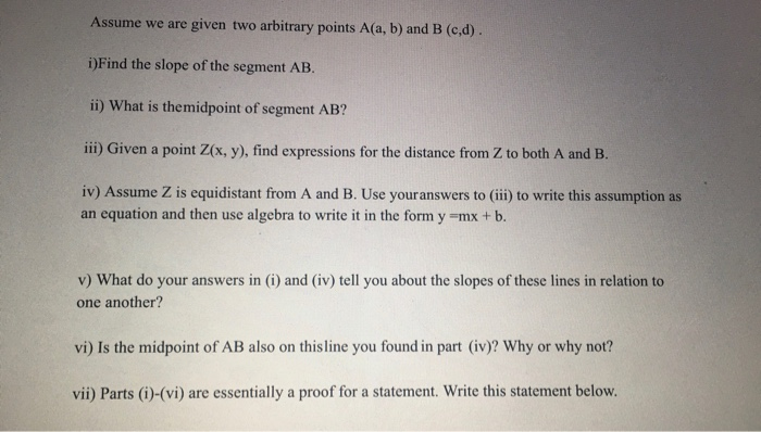 Solved Assume we are given two arbitrary points A(a, b) and | Chegg.com