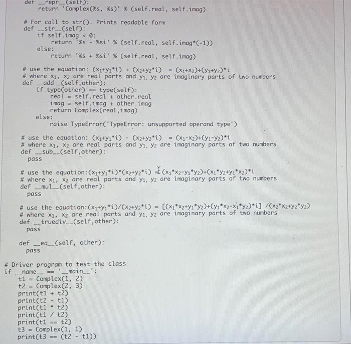 Solved Complete and submit the code that creates a Complex | Chegg.com