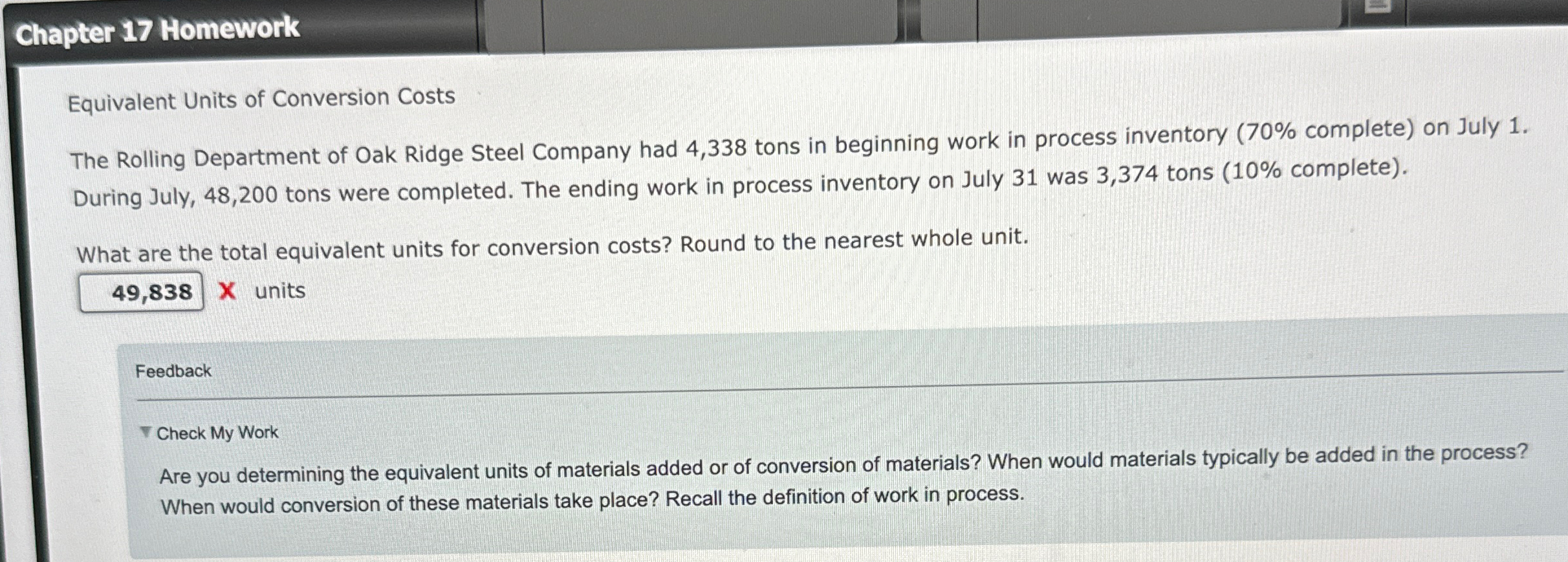 Solved Equivalent Units of Conversion CostsThe Rolling | Chegg.com