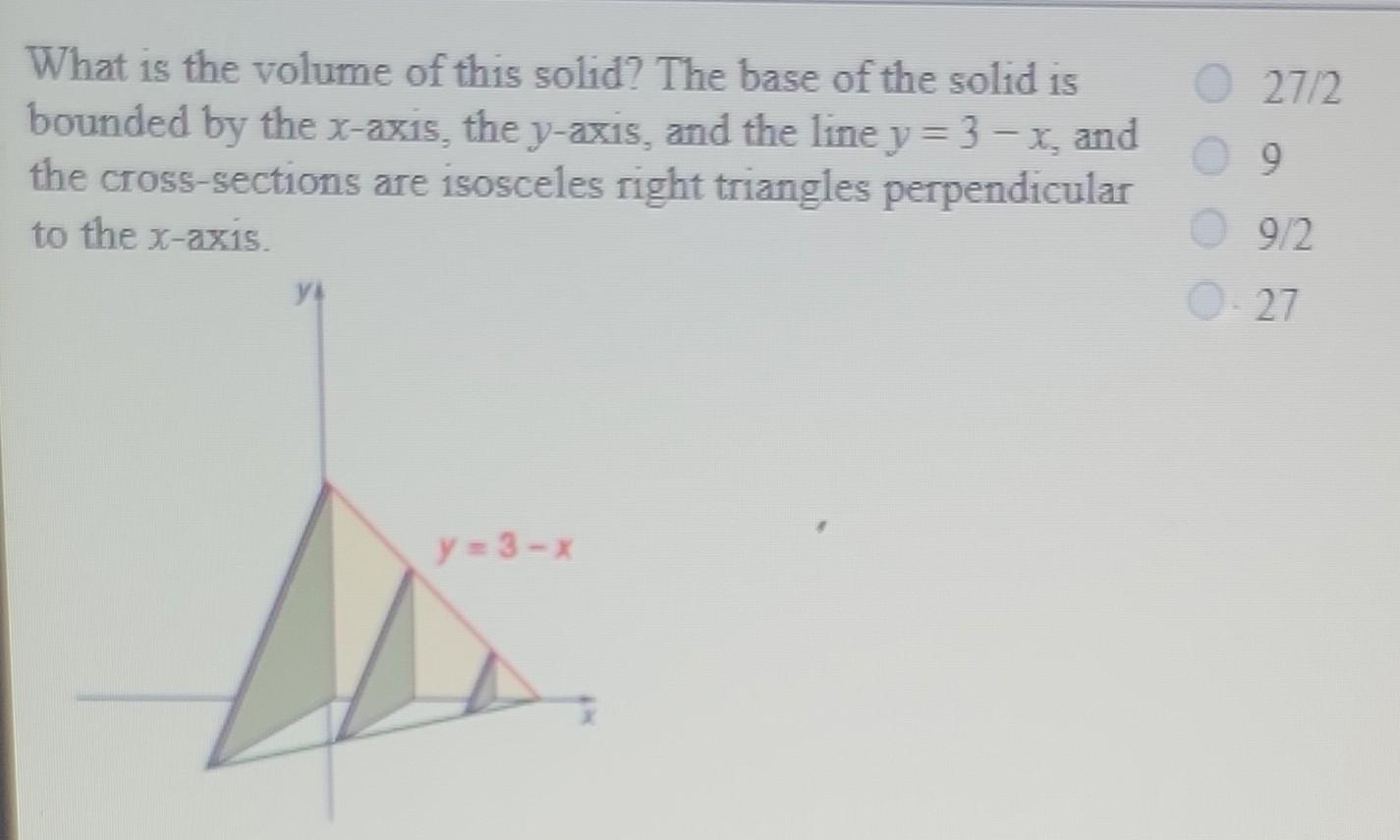 Solved What is the volume of this solid? The base of the | Chegg.com