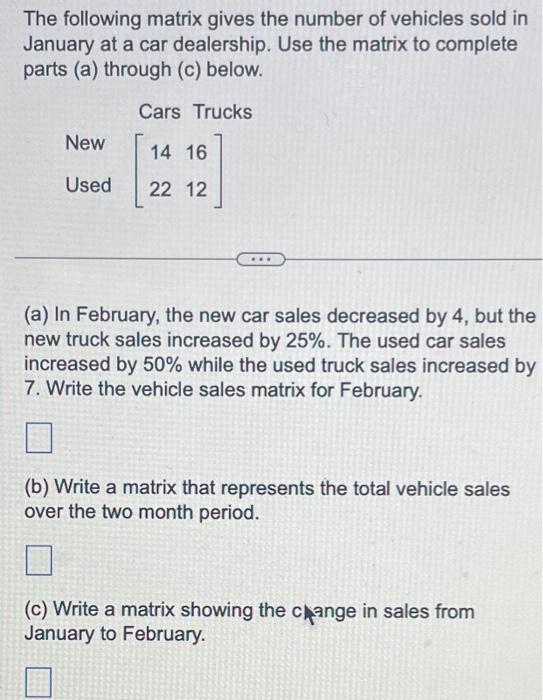 Solved The following matrix gives the number of vehicles | Chegg.com