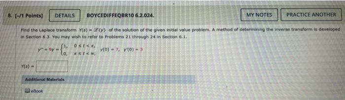 Solved 8. C-M1 Points) DETAILS BOYCEDIFFEQBR10 6.2.024. MY | Chegg.com