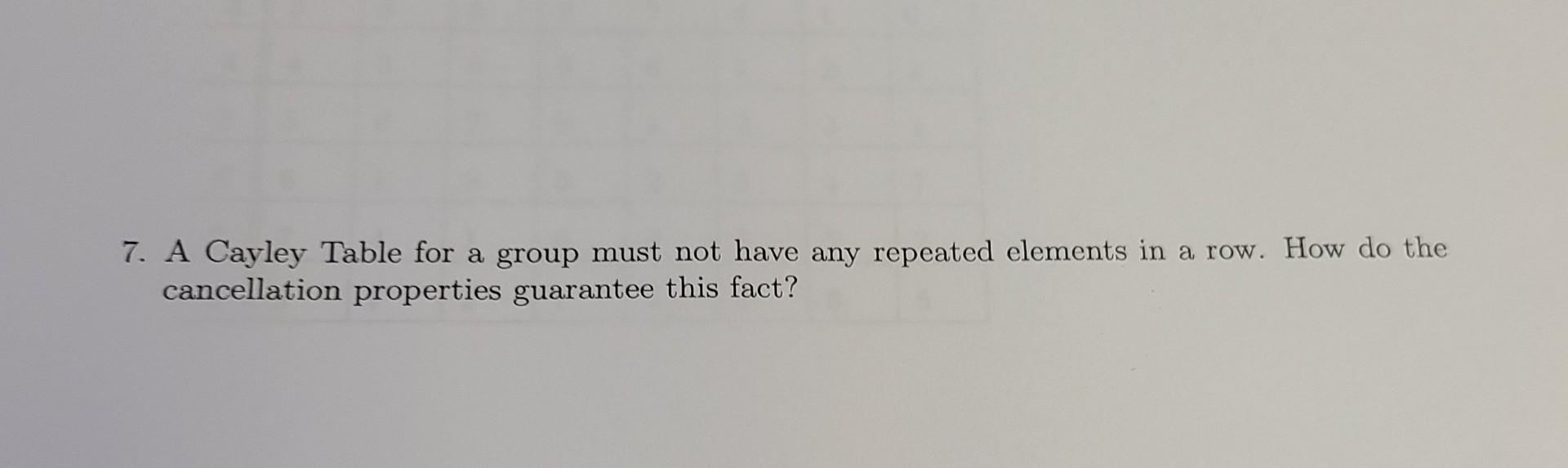 Solved 7 A Cayley Table For A Group Must Not Have Any Chegg