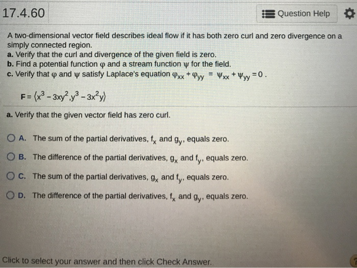 Solved 17.4.60 Question Help A two-dimensional vector field | Chegg.com
