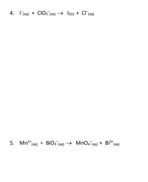 Solved I(aq) −+ClO3−(aq) →I2( s)+Cl−(aq) | Chegg.com