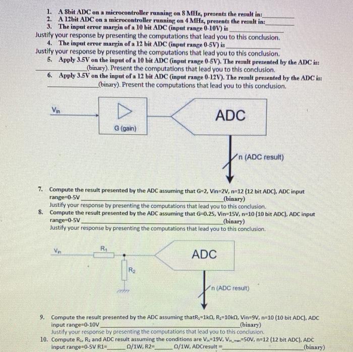 Solved 1. A Sbit ADC on a microcontroller running on 8 MHz, | Chegg.com