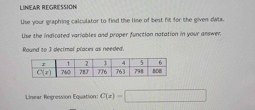 Solved LINEAR REGRESSION Use your graphing calculator to | Chegg.com