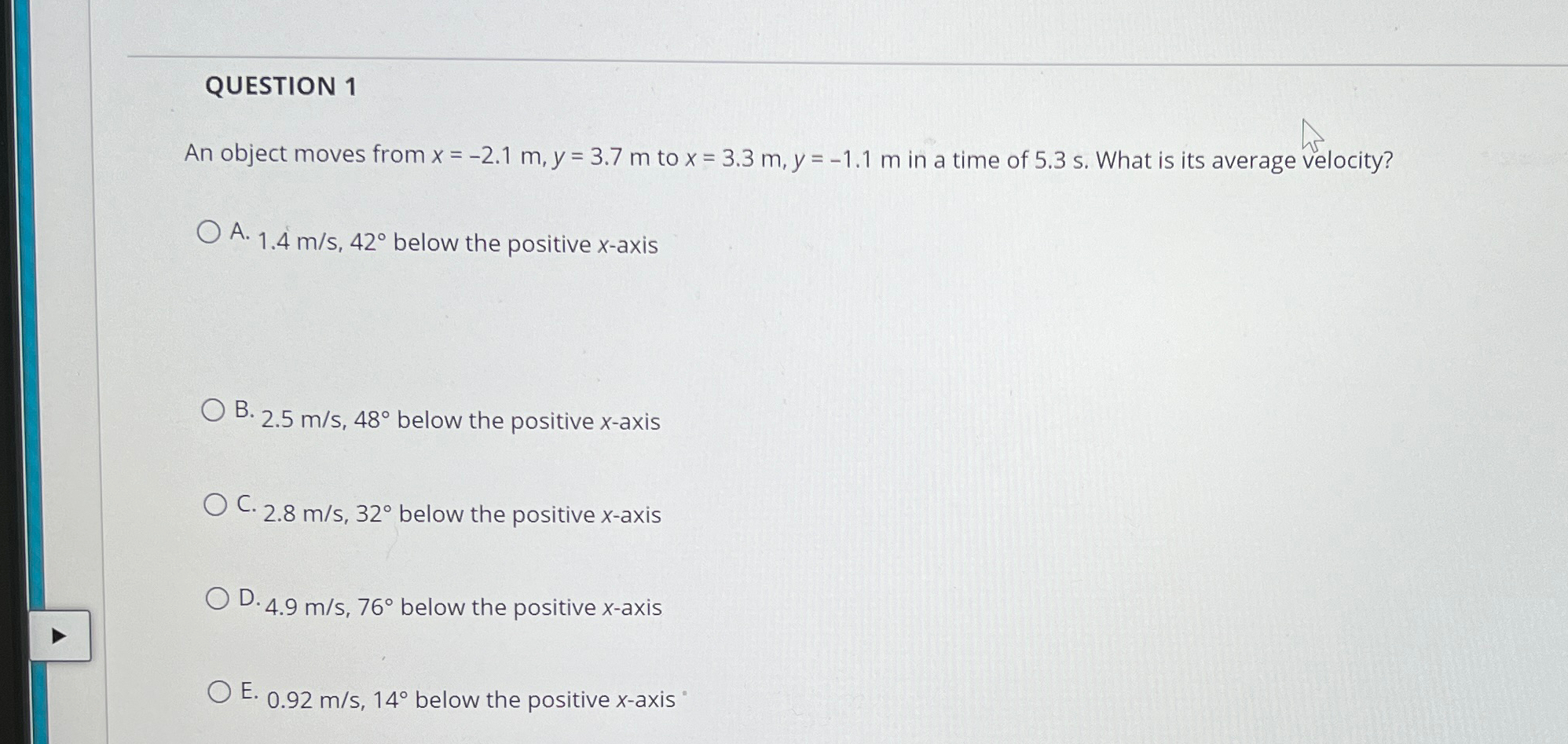 Solved QUESTION 1An object moves from x=-2.1m,y=3.7m ﻿to | Chegg.com