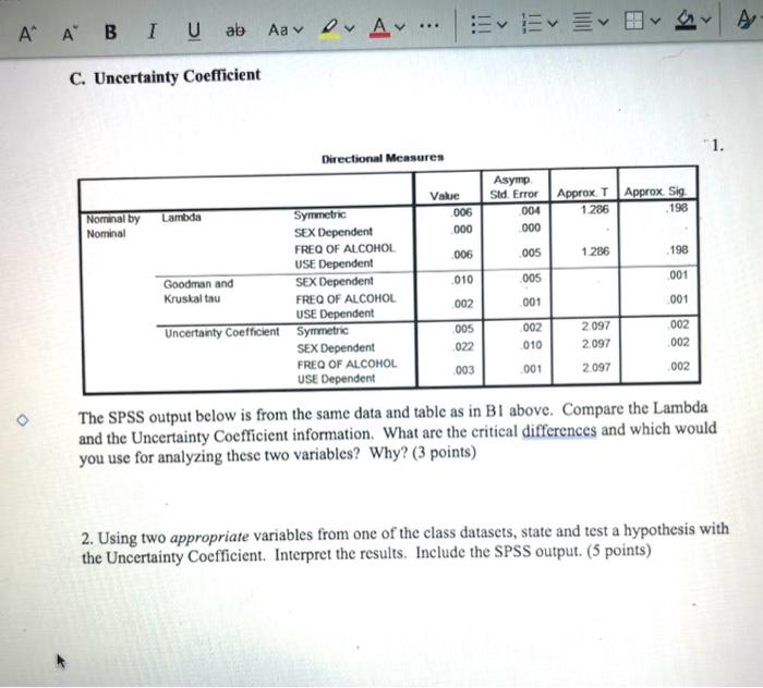 Solved C. Uncertainty Coefficient The SPSS output below is | Chegg.com
