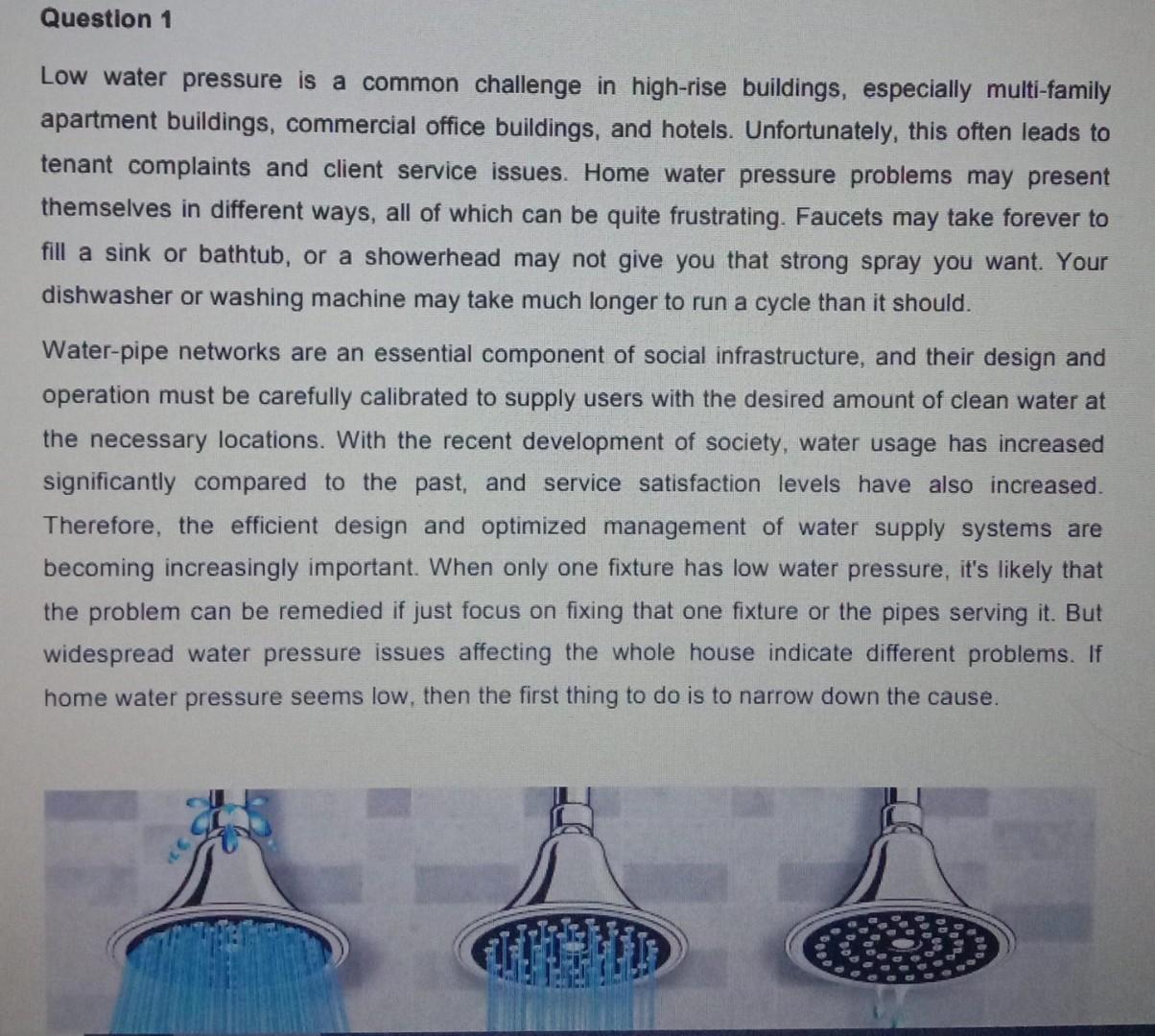 Solved Question 1 Low water pressure is a common challenge | Chegg.com