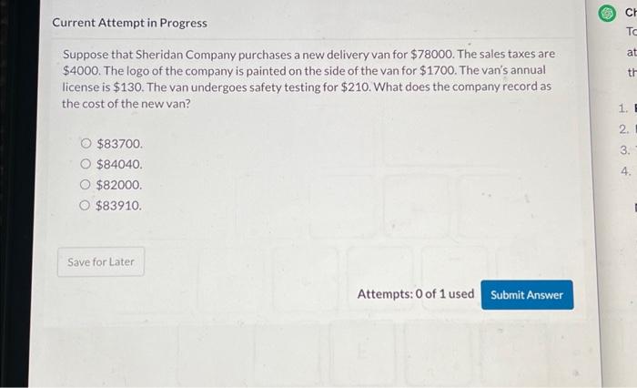 Solved Current Attempt in Progress Suppose that Sheridan | Chegg.com