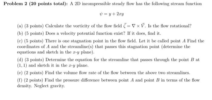 Solved ψ=y+2xy (a) (3 points) Calculate the vorticity of the | Chegg.com
