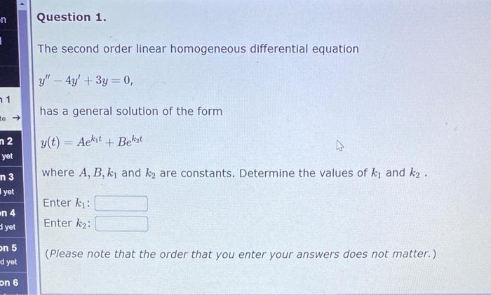 Solved The second order linear homogeneous differential | Chegg.com