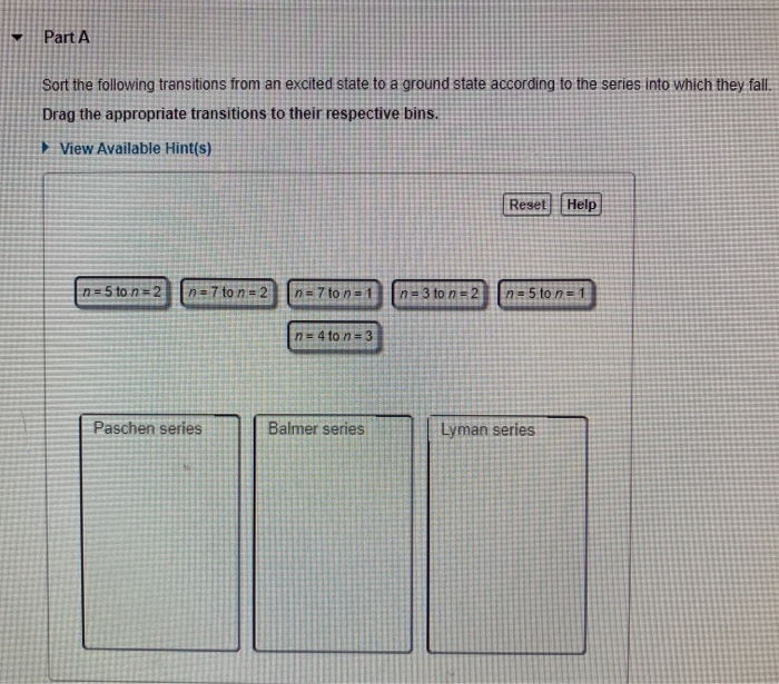 Solved Part A Sort the following transitions from an excited | Chegg.com