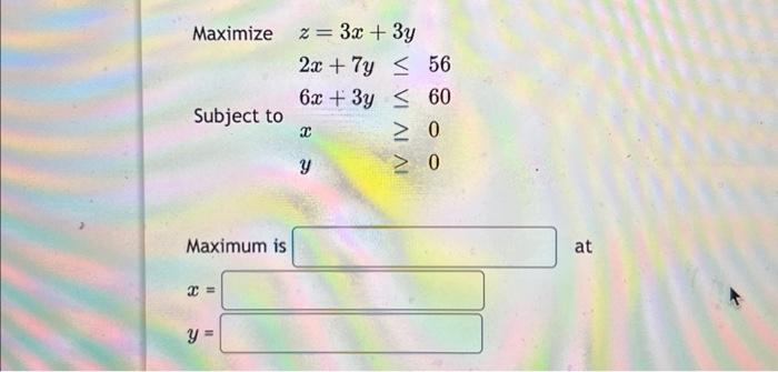 Solved \\( \\begin{array}{l}\\text { Maximize } \\quad z=3 | Chegg.com