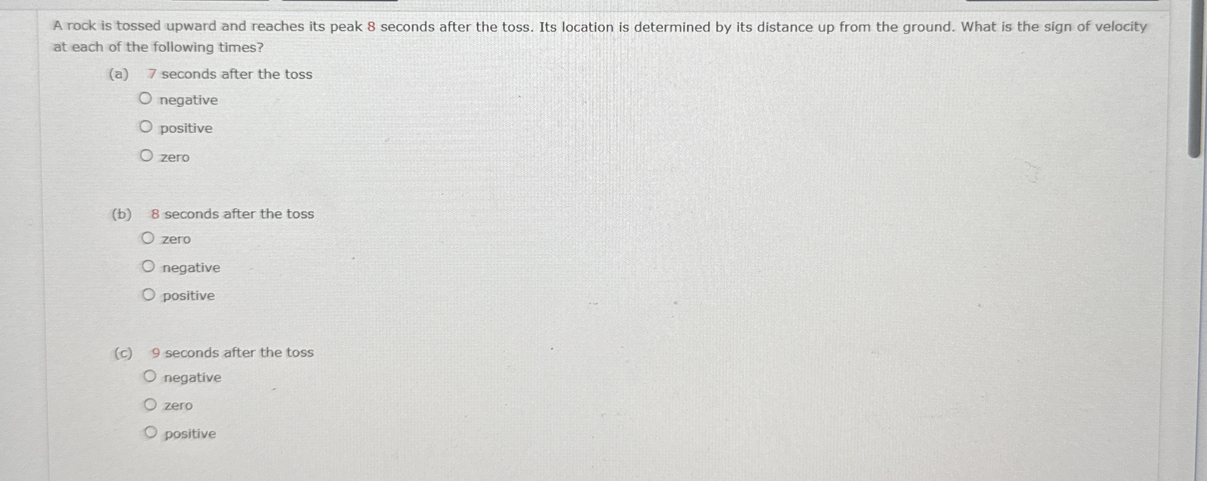 Solved A rock is tossed upward and reaches its peak 8 | Chegg.com