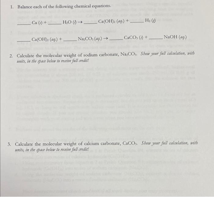 Solved 1. Balance each of the following chemical equations. | Chegg.com