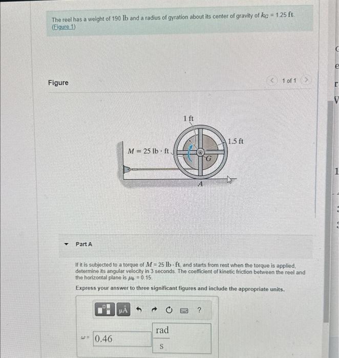 Solved The reel has a weight of 190lb and a radius of | Chegg.com