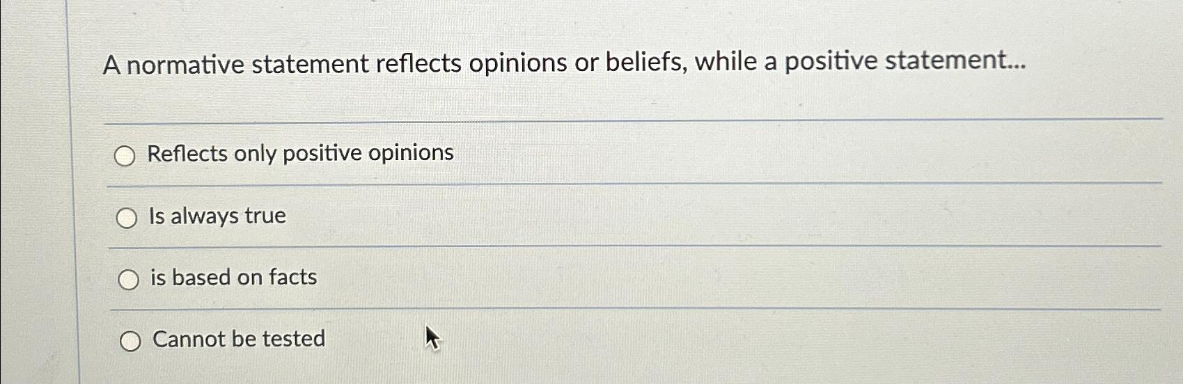 Solved A normative statement reflects opinions or beliefs, | Chegg.com