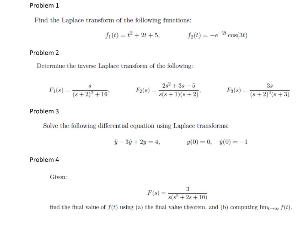 Solved Find the Laplace transform of the following | Chegg.com