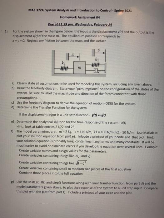 MAE 3724, System Analysis and Introduction to Control | Chegg.com