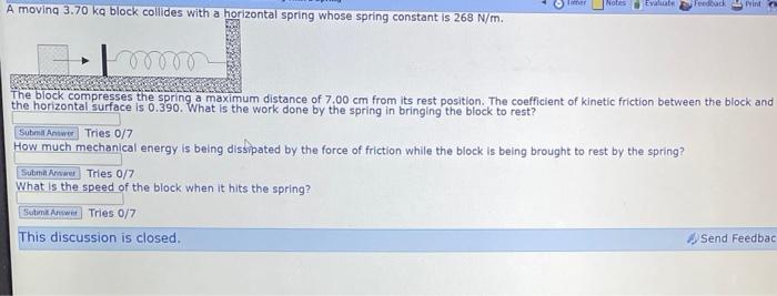 Solved The block compresses the spring a maximum distance of | Chegg.com