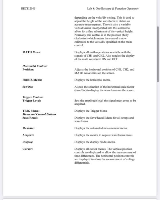 Lab 8: Oscilloscope \& Function Generator Student | Chegg.com