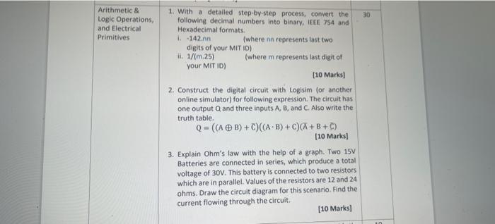 Solved 30 Arithmetic & Logic Operations, and Electrical | Chegg.com