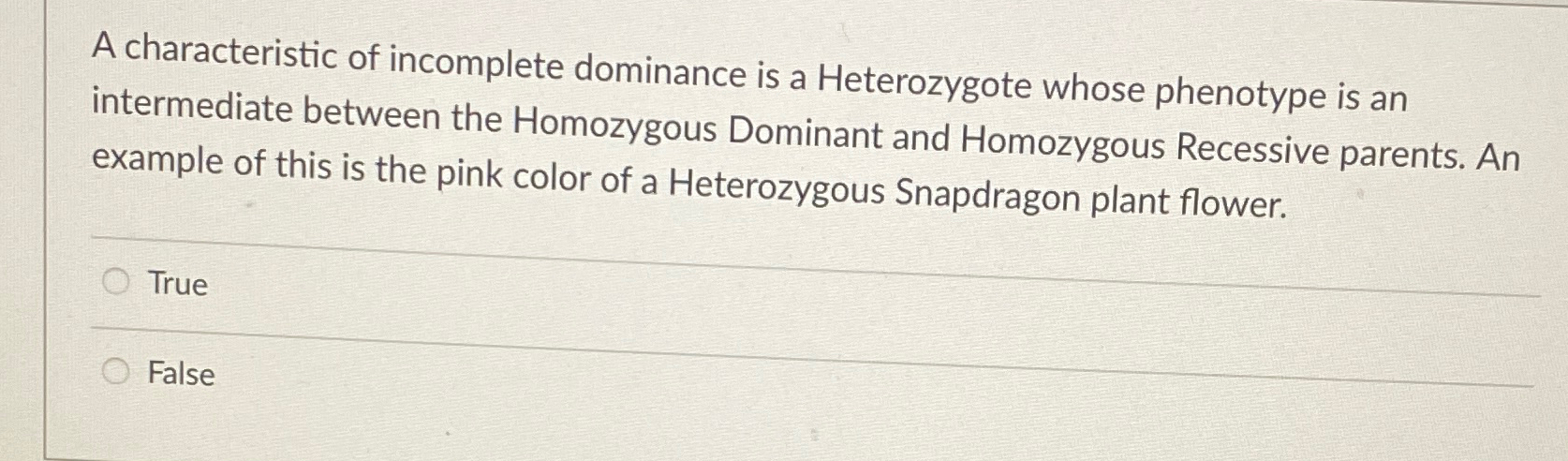 Solved A characteristic of incomplete dominance is a | Chegg.com