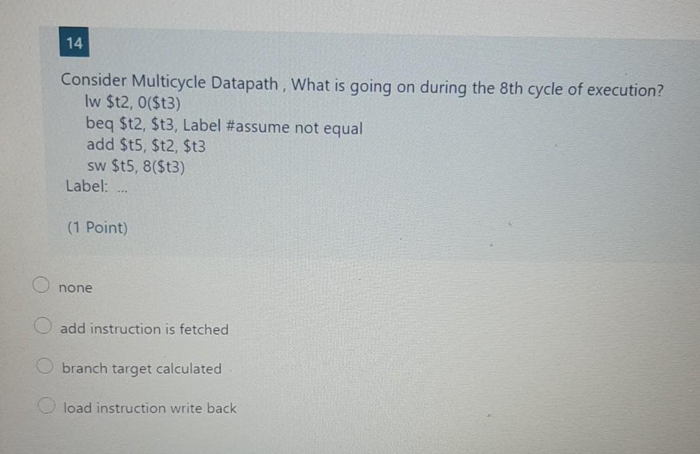 Solved 14 Consider Multicycle Datapath, What is going on | Chegg.com