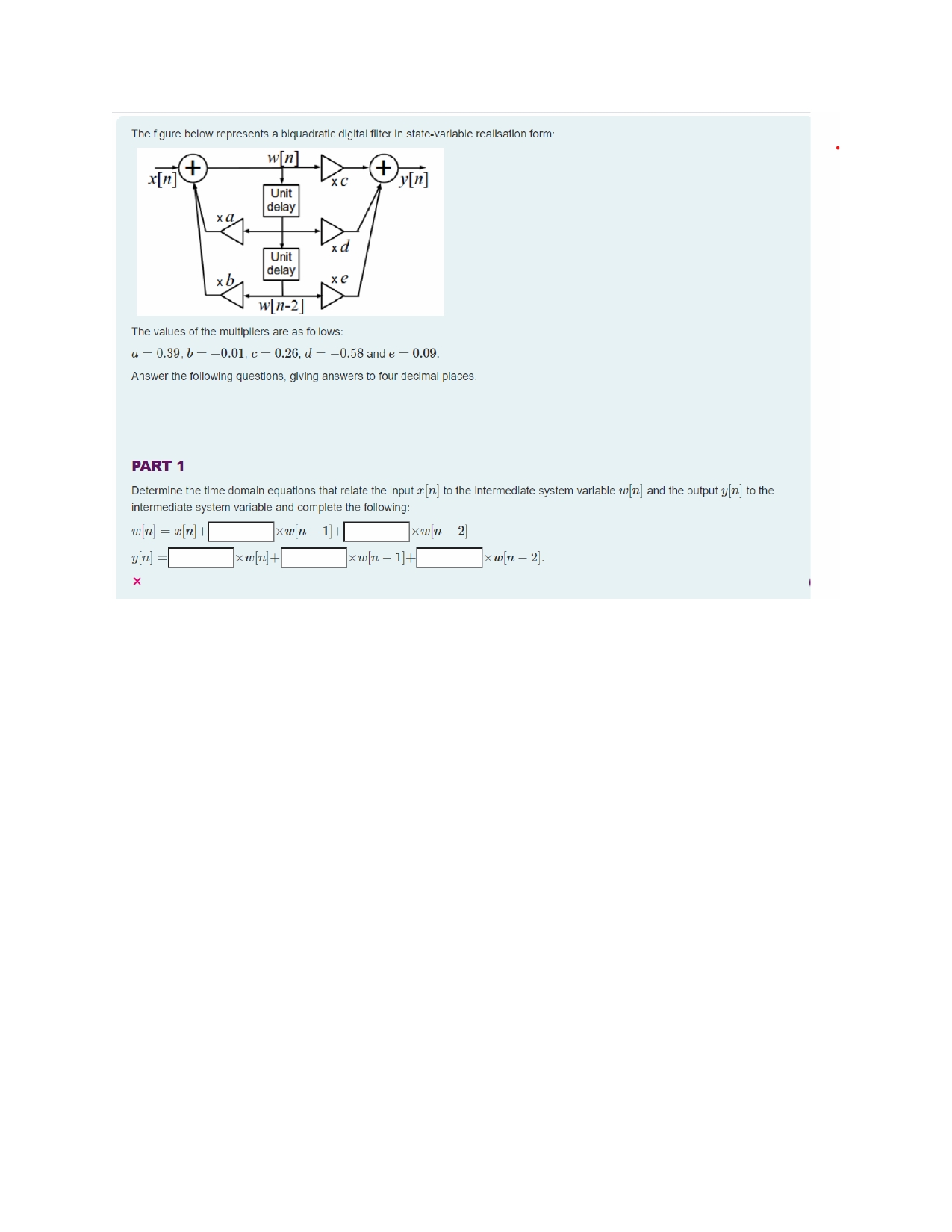 Solved The figure below represents a biquadratic digital | Chegg.com