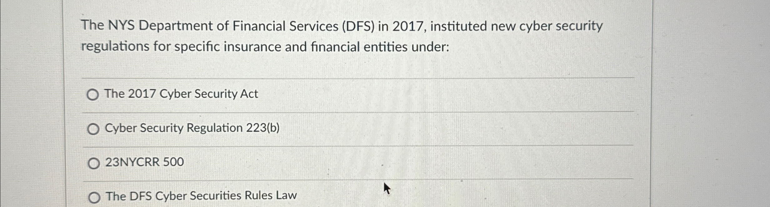 Solved The NYS Department of Financial Services (DFS) ﻿in | Chegg.com