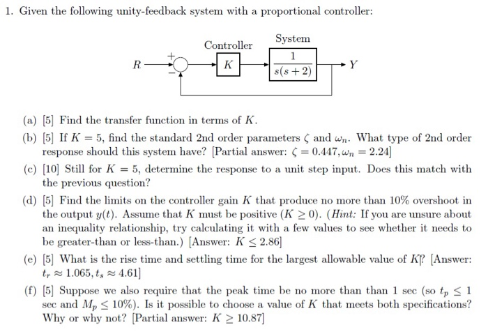 Solved 1. Given the following unity-feedback system with a | Chegg.com