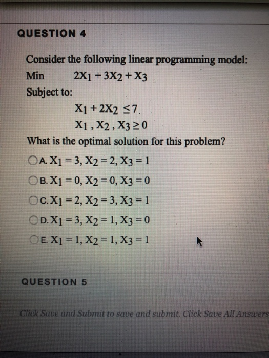 Solved QUESTION 4 Consider the following linear programming | Chegg.com