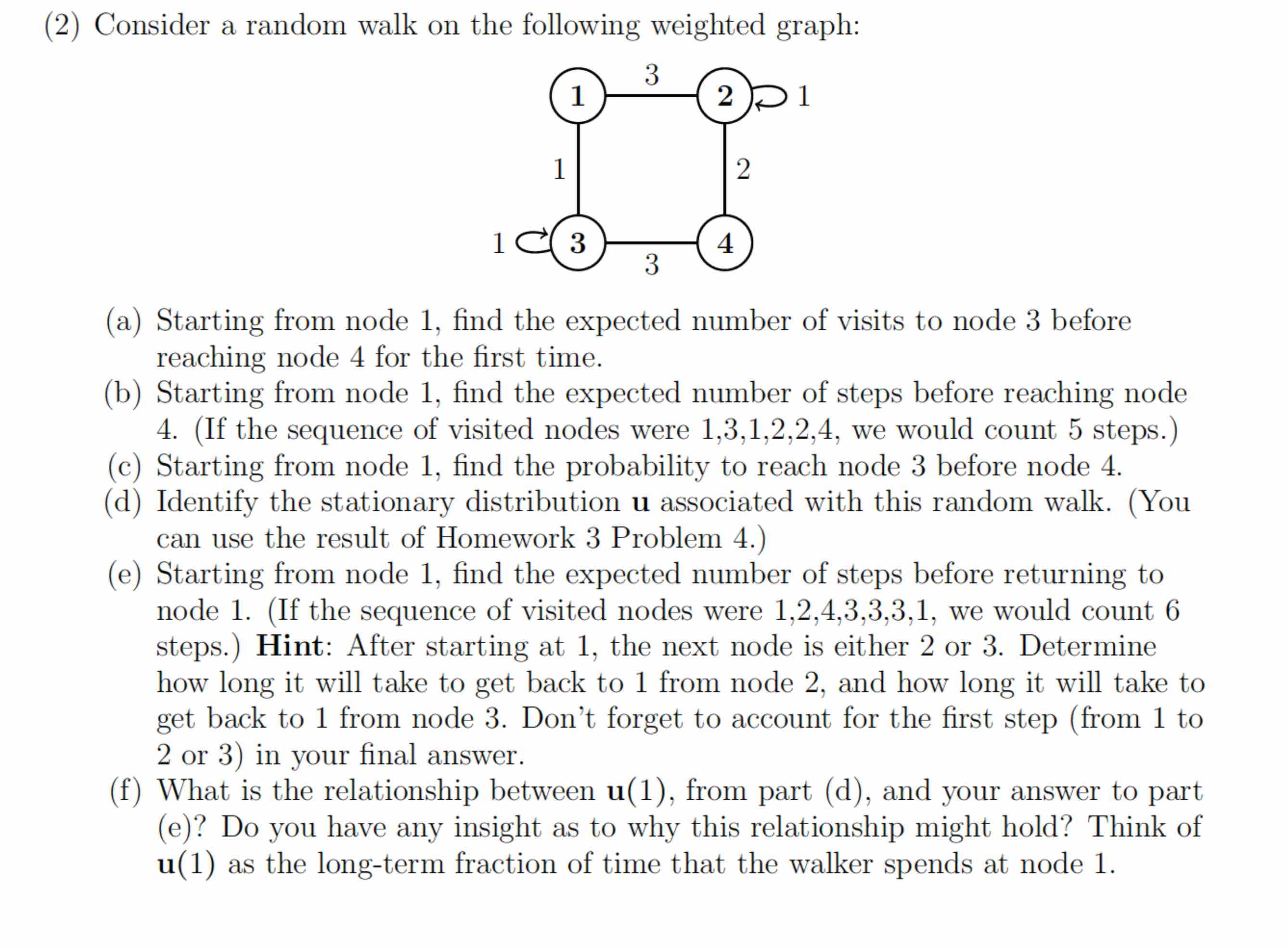Solved (2) ﻿Consider a random walk on the following weighted | Chegg.com