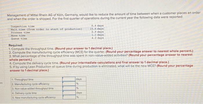 Solved Management of Mittel Rhein AG of Koin, Germany, would | Chegg.com