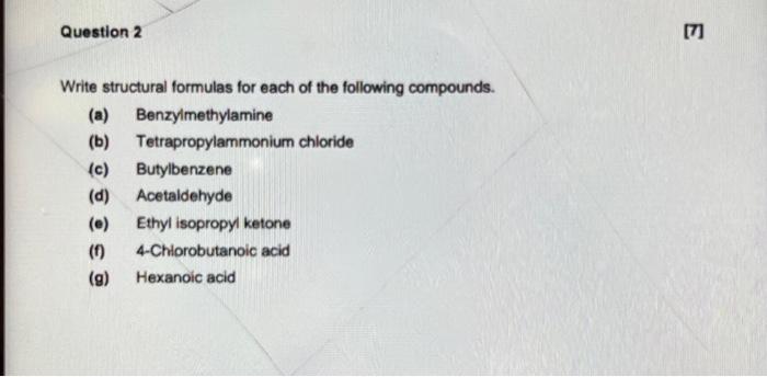 Solved Write structural formulas for each of the following | Chegg.com