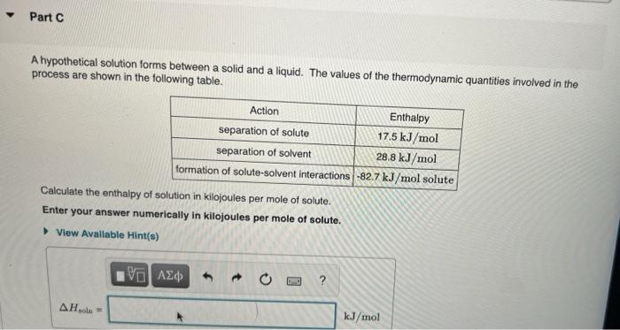 Solved Part C A hypothetical solution forms between a solid | Chegg.com