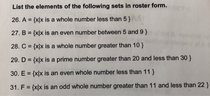 Solved List the elements of the following sets in roster | Chegg.com